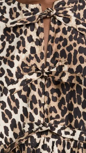 GANNI Printed Cotton Poplin Peplum Blouse - Leopard