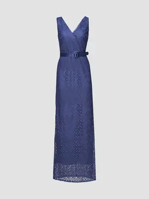KAY UNGER Hendrix Belted Lace Column Gown