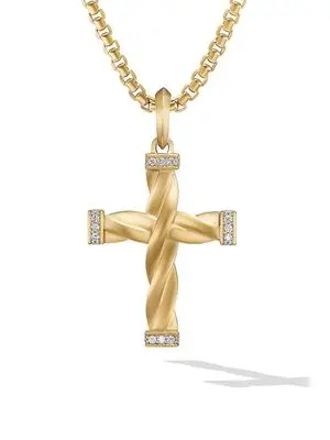 David Yurman Dy Helios Cross Pendant In 18k Yellow 48mm - Diamond