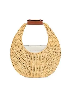 Staud Staud Mini Moon Wicker & Leather Bag - Natural