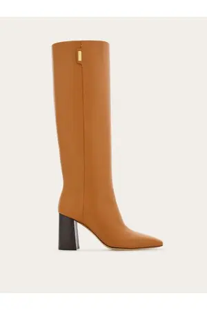 FERRAGAMO Knee High Boot With Golden Tab Gold