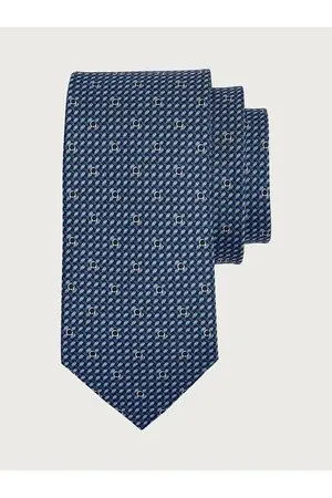 FERRAGAMO Gancini Print Silk Neck Tie - Navy