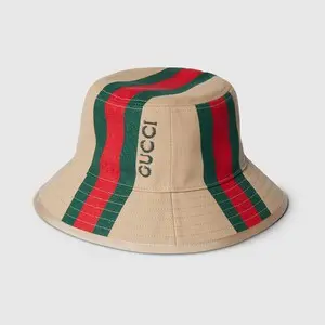 Gucci Beige Canvas Bucket Hat with Green and Red Web Stripe GUCCI Webbing-trimmed cotton bucket hat | NET-A-PORTER main image 4