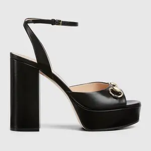 Gucci Leather Platform Sandal With Horsebit - Black