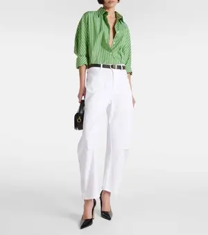 NILI LOTAN Shon Cotton Twill Barrel-leg Pants - White