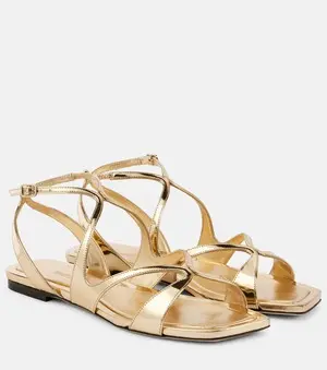 JIMMY CHOO Ayla Metallic Leather Sandals - Gold