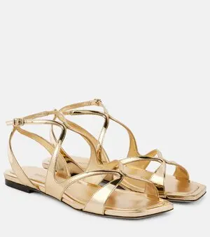 JIMMY CHOO Ayla Metallic Leather Sandals - Gold