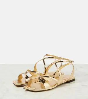 JIMMY CHOO Ayla Metallic Leather Sandals - Gold