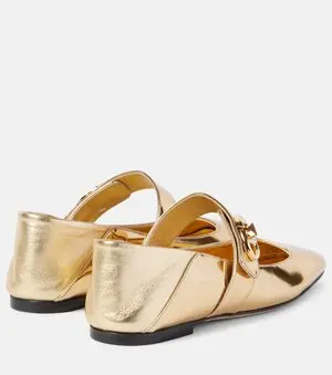 Valentino Garavani Vlogo Locker Mirrored Leather Mary Jane Flats - Gold