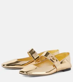Valentino Garavani Vlogo Locker Mirrored Leather Mary Jane Flats - Gold