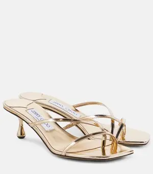 JIMMY CHOO Etana Metallic Leather Mules