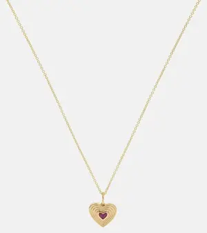 SYDNEY EVAN Fluted Heart Ruby Necklace - Gold
