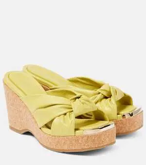 JIMMY CHOO Avenue Lizard-effect Leather Wedge Mules