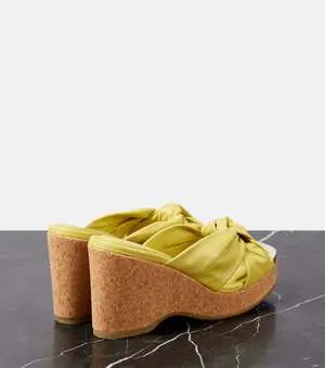 JIMMY CHOO Avenue Lizard-effect Leather Wedge Mules