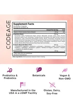 CODEAGE Skin Probiotics 50 Billion Cfu + Prebiotics Supplement