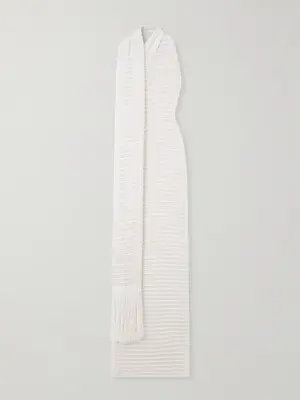 Alaïa Fringed Draped Open-knit Maxi Dress