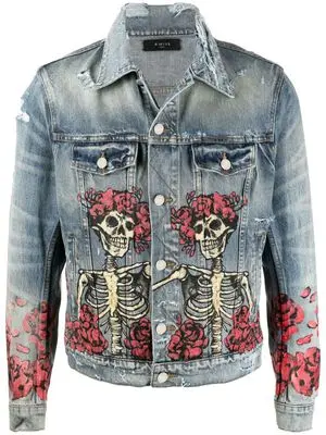 Amiri Grateful Dead Distressed Denim Jacket - Blue | Editorialist