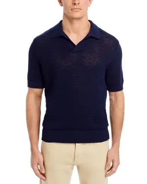 FRAME Mesh Short Sleeve Open Collar Polo Sweater