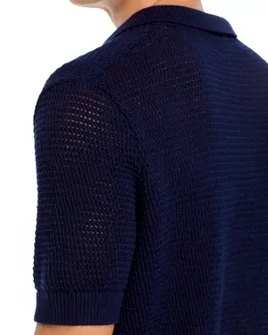 FRAME Mesh Short Sleeve Open Collar Polo Sweater