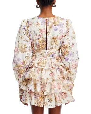 line & dot floret mini dress Florence White Polka Dot Mini Dress with Bow, M / White