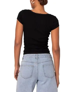 EDIKTED Priscilla Lace Trim T-shirt - Black