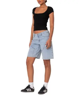 EDIKTED Priscilla Lace Trim T-shirt - Black