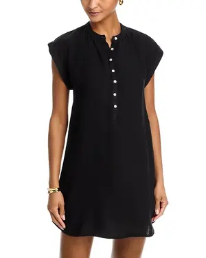Bella Dahl Linen Cap Sleeve Henley Mini Dress - Black