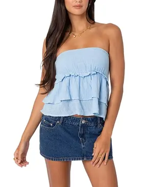 EDIKTED Strapless Peplum Top Light Blue