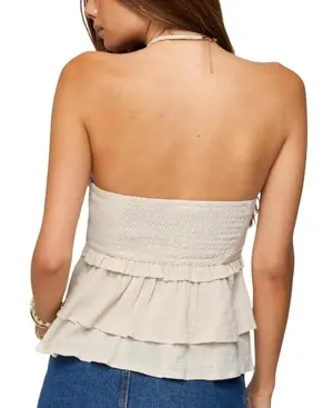 EDIKTED Strapless Peplum Top - Stone