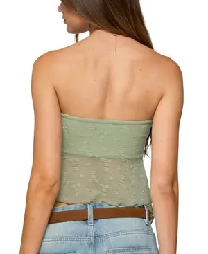 EDIKTED Embroidered Sheer Strapless Top - Sage