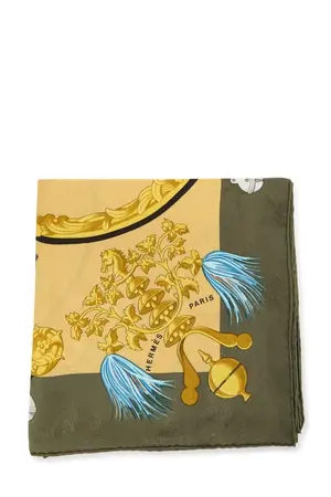Hermès Multicolor 'plumes Et Grelots' Silk Scarf 90 - Blue