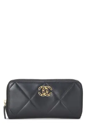 Chanel Quilted Lambskin 19 Zip Around Wallet - Black