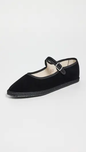 VIBI VENEZIA Velvet Mary Jane Flats - Nero