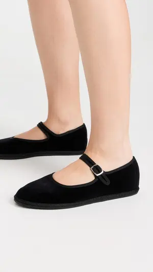 VIBI VENEZIA Velvet Mary Jane Flats - Nero