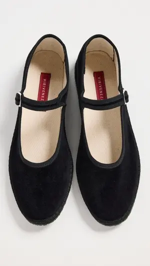 VIBI VENEZIA Velvet Mary Jane Flats - Nero