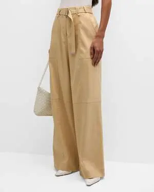 Simkhai SIMKHAI Amaya Belted Linen-Blend Pants - Natural