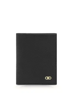FERRAGAMO Gancini-plaque Leather Card Holder - Black