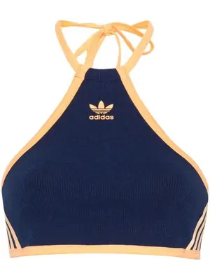 Adidas Logo-print Halterneck Crop Top - Blue