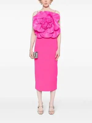 NISSA Floral-appliqué Crepe Midi Dress - Pink