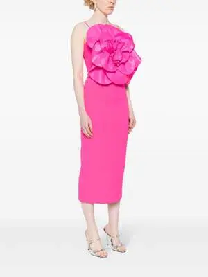 NISSA Floral-appliqué Crepe Midi Dress - Pink