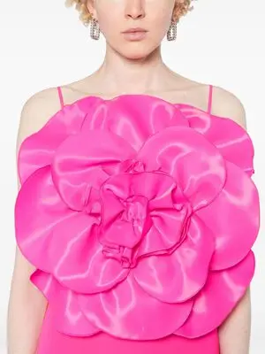 NISSA Floral-appliqué Crepe Midi Dress - Pink