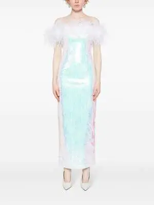 NISSA Feather-trim Sequin Dress