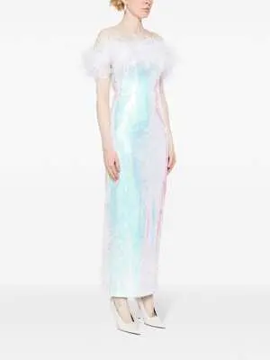 NISSA Feather-trim Sequin Dress