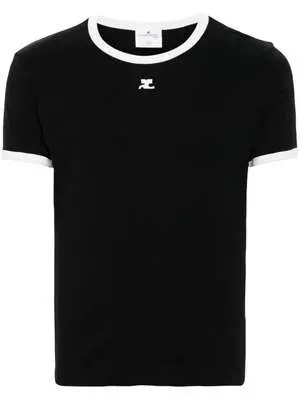 COURREGES Contrast Cotton T-shirt - Black
