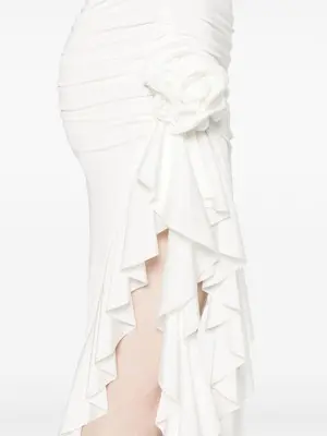 NISSA Strapless Floral-appliqué Midi Dress