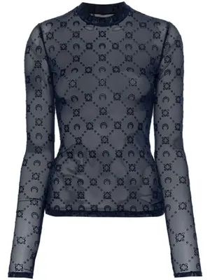 MARINE SERRE Moonogram Mesh Long-sleeved Top - Blue