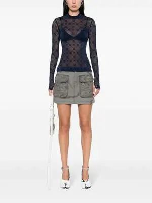MARINE SERRE Moonogram Mesh Long-sleeved Top - Blue