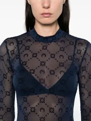 MARINE SERRE Moonogram Mesh Long-sleeved Top - Blue