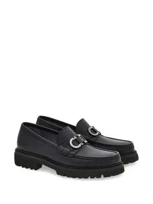FERRAGAMO Gancini-buckle Leather Loafers - Black