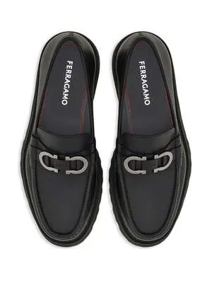 FERRAGAMO Gancini-buckle Leather Loafers - Black